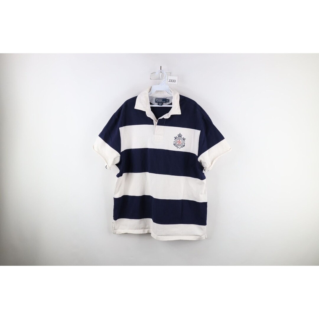 90s Ralph Lauren Mens XL Distressed Nautical Anchor Crest Rugby Polo ...
