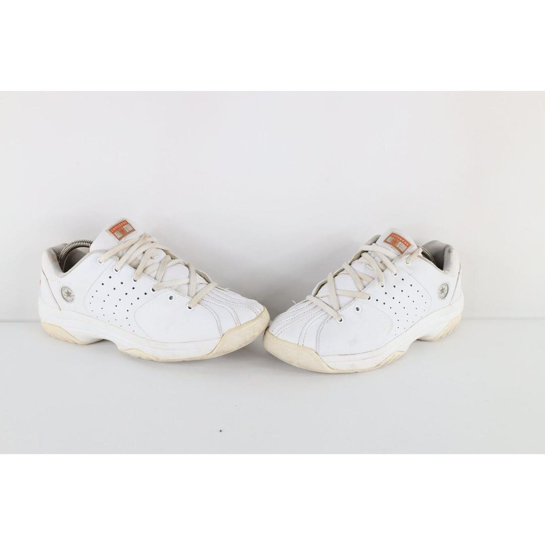 90s Converse Mens 10 Distressed Spell Out Leather Shell Toe Shoes White ...