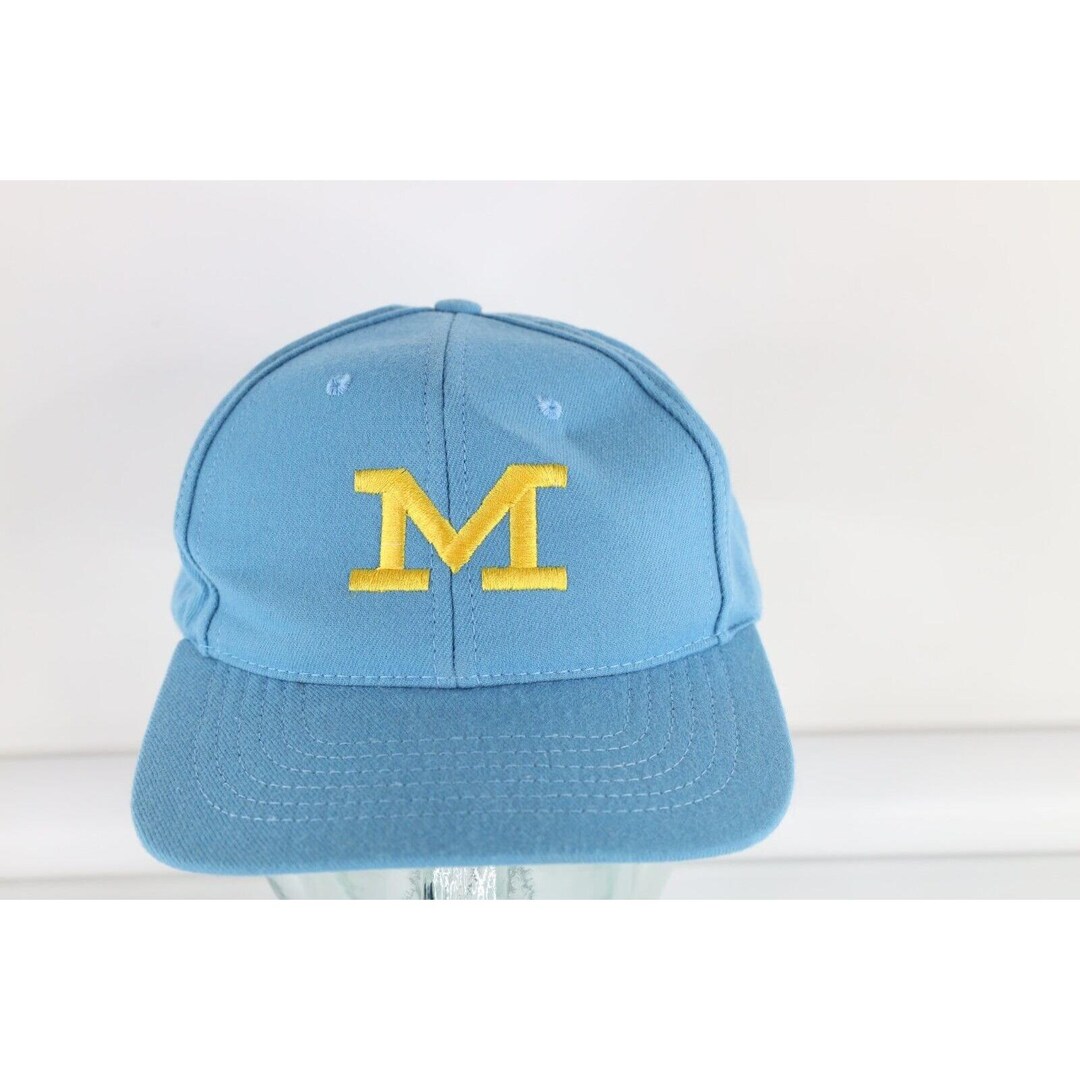 90s University of Michigan Block M Snapback Hat Cap Light Blue USA ...