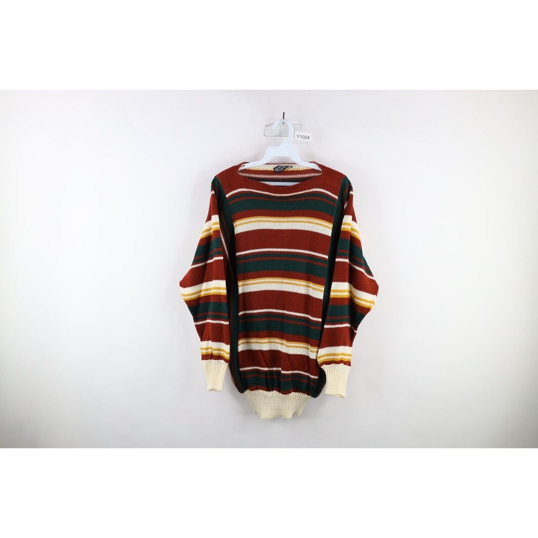 70s Mid Century Modern Womens Large Rainbow Striped Knit Sweater USA ...