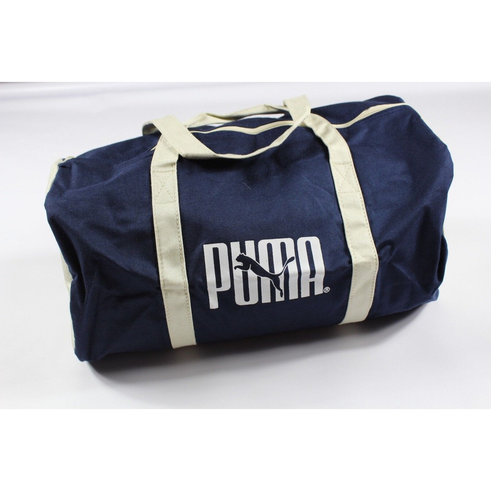 NOS Vintage 90s Puma Spell Out Duffle Duffel Bag Handled Gym Bag Navy ...