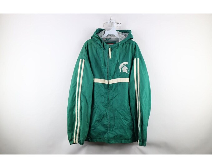 90s Mens Medium Striped Michigan State University Hooded Windbreaker ...