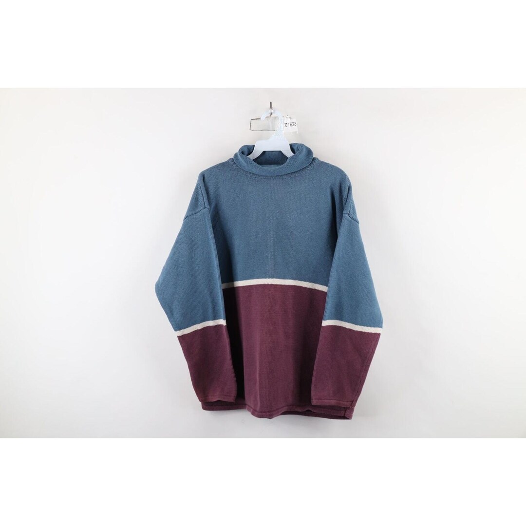 90s Streetwear Womens Medium Color Block Cotton Marled Knit Turtleneck ...