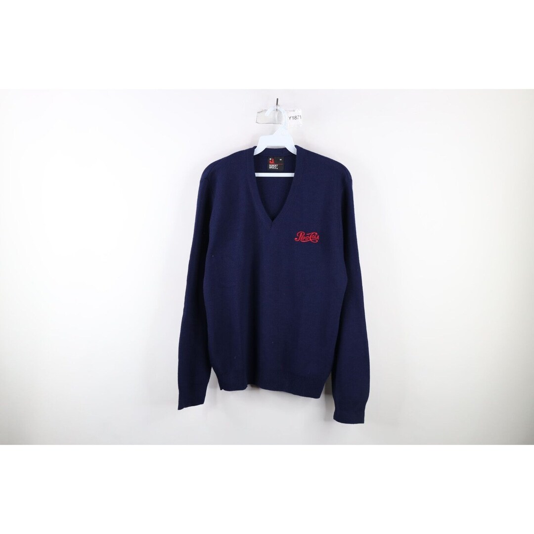 70s Pepsi Cola Mens Size Medium Spell Out Knit V-neck Sweater Blue USA ...