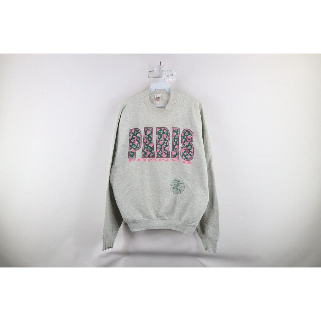 90s Streetwear Womens XL Distressed Flower Paris France Sweatshirt USA ...