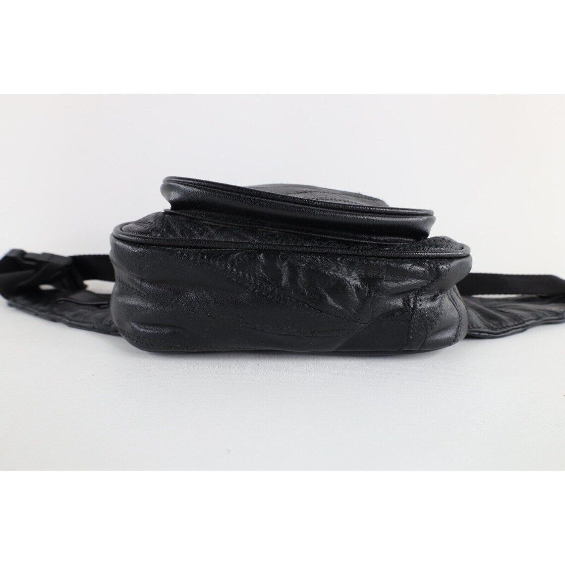 90s Streetwear Blank Leather Festival Fanny Pack Belted Waist Bag Black ...
