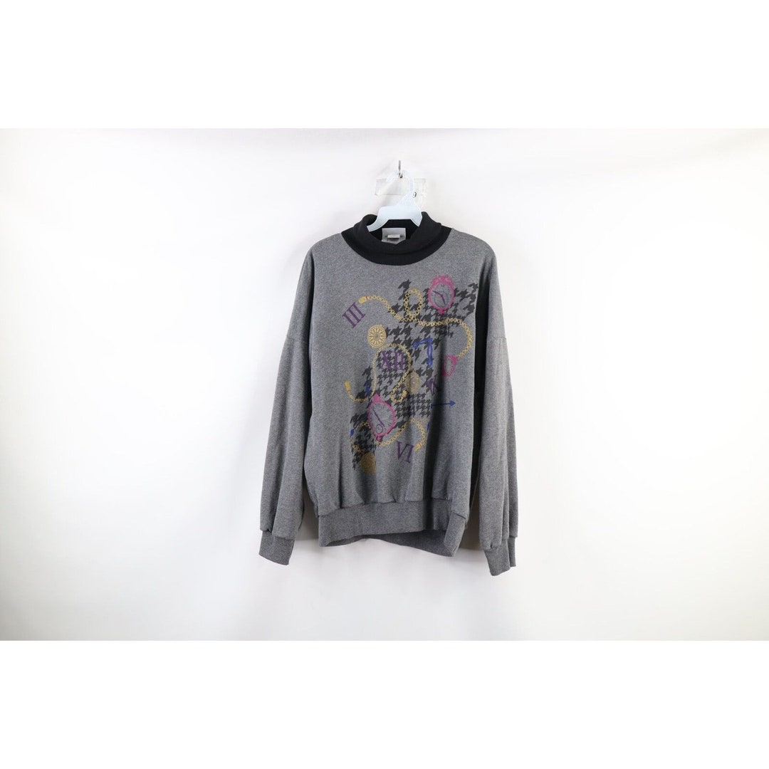 90s Streetwear Womens XL Time Clock Watch Turtleneck Sweatshirt USA ...