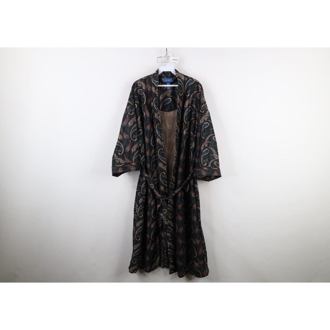 90s Streetwear Mens OSFA Chamois Cloth Rainbow Paisley Belted Bath Robe ...