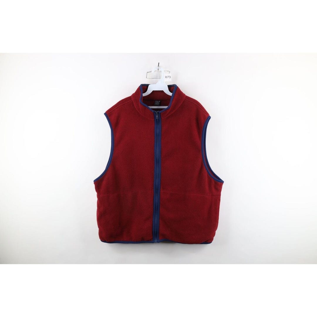 90s Lands End Mens XL Distressed Blank Full Zip Fleece Vest Jacket Red ...