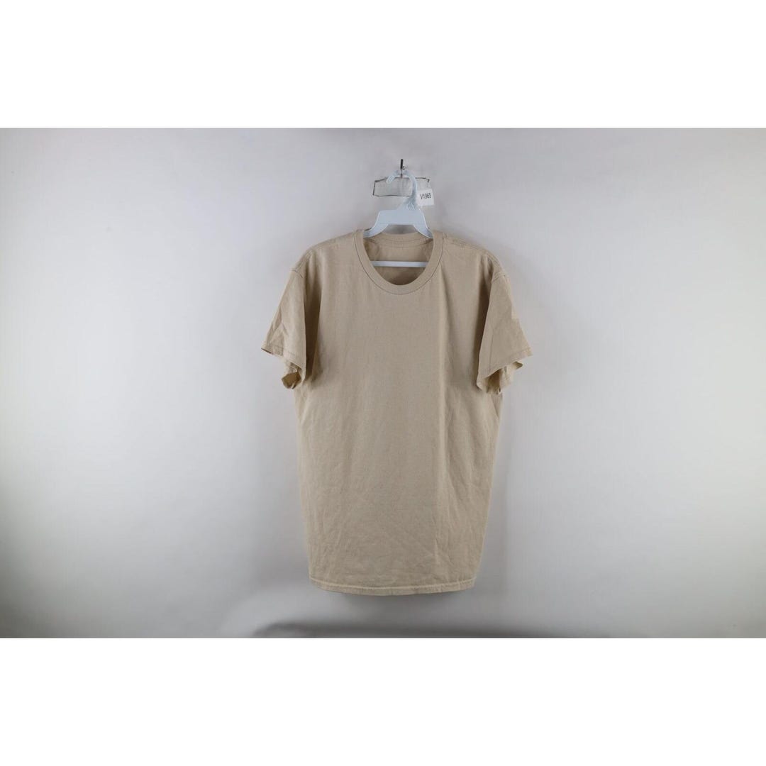 90s Streetwear Mens Small Faded Blank Short Sleeve T-shirt Beige Cotton ...