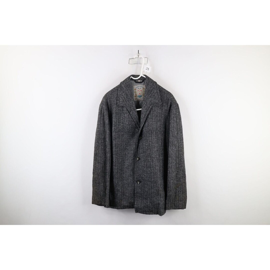 60s 70s Norwegian Mens 48 Atomic Fleck Wool Tweed Blazer Jacket Gray ...