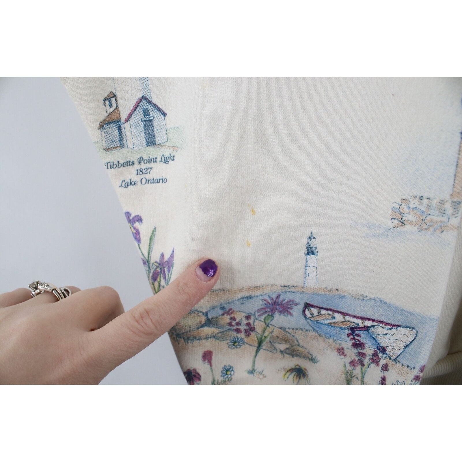 90s Streetwear Womens L All Over Print Lighthouse Cardigan Sweatshirt ...