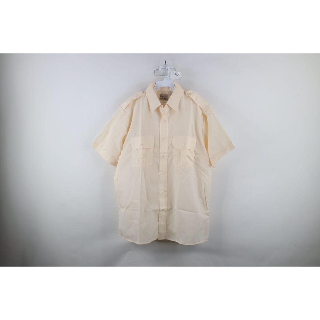 70s Streetwear Mens Large Distressed Military Bush Button Shirt Peach ...