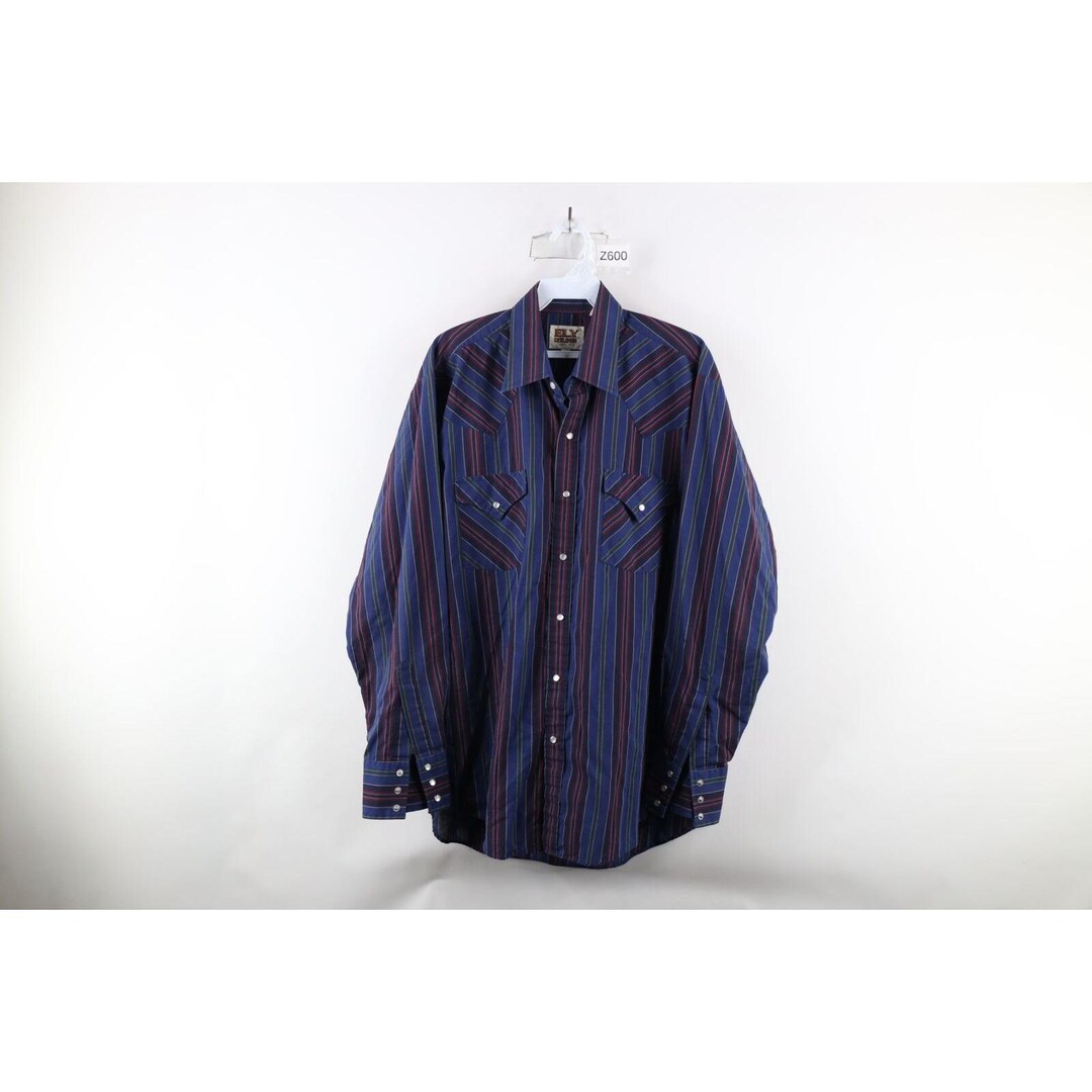 70s Rockabilly Mens Large Faded Rainbow Striped Western Snap Button ...