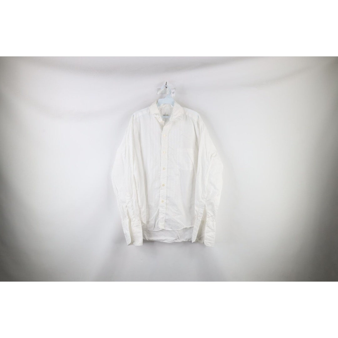 50s Mens 16 Sanforized 2x2 Fabric Satin Striped French Cuff Button ...