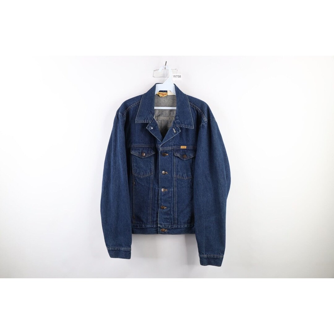 70s Rustler Mens Large Faded 13 Oz Denim Jean Trucker Jacket Blue USA ...
