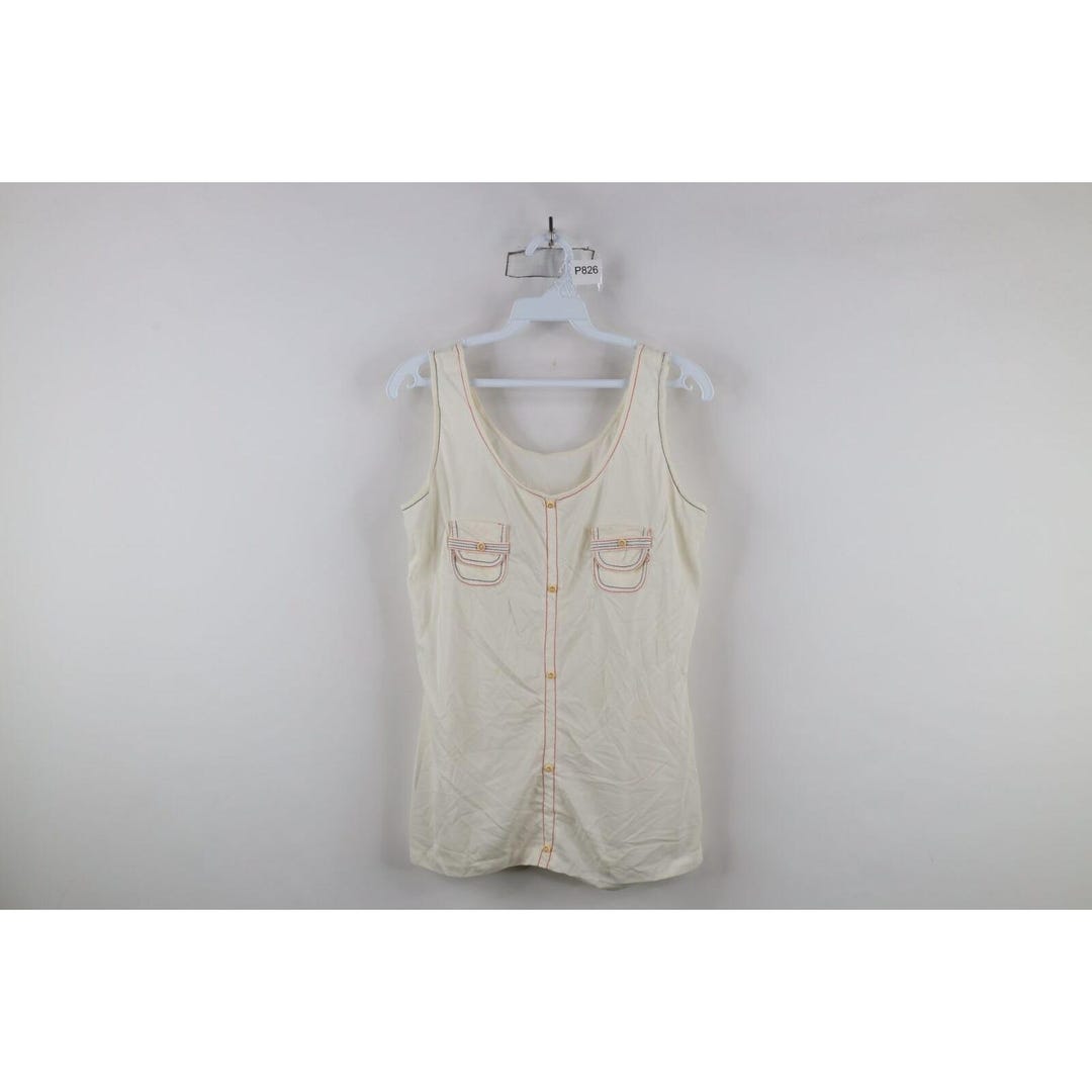 60s 70 Streetwear Womens Large Distressed Sheer Pocket Tank Top T-shirt ...