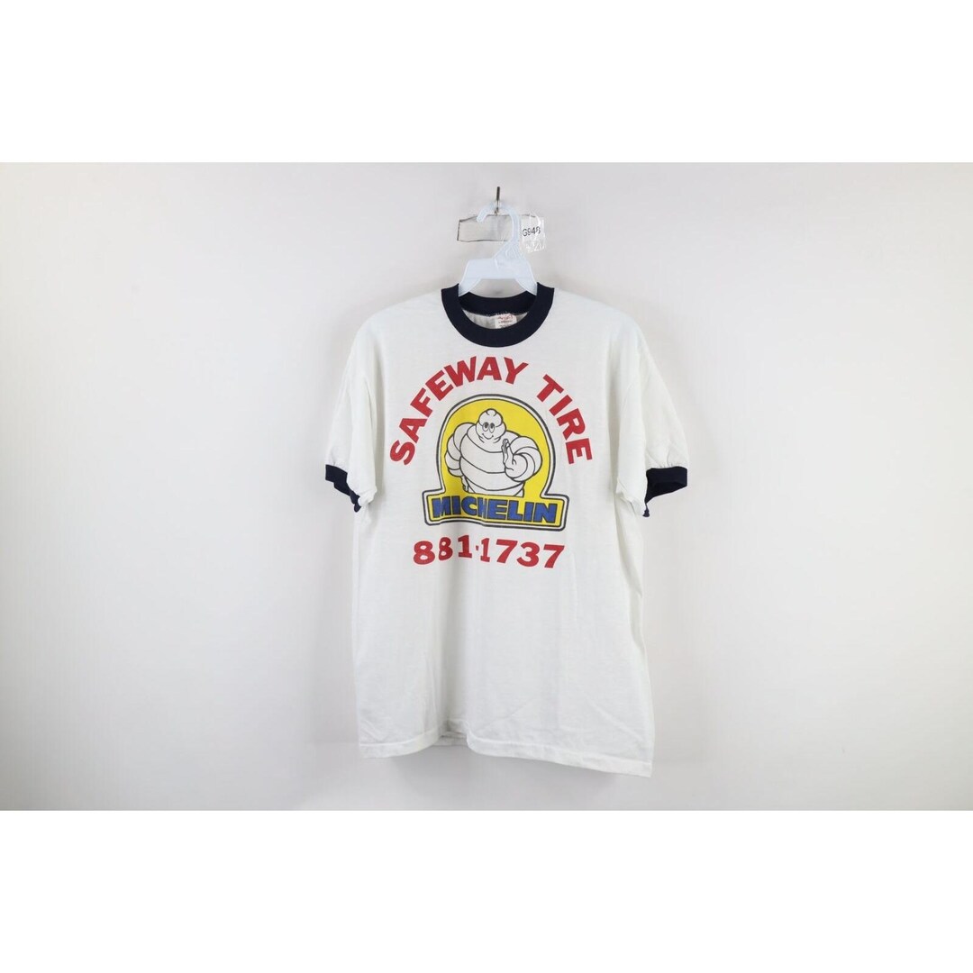 70s Mens Large Safeway Tire Michelin Man Short Sleeve Ringer T-shirt ...