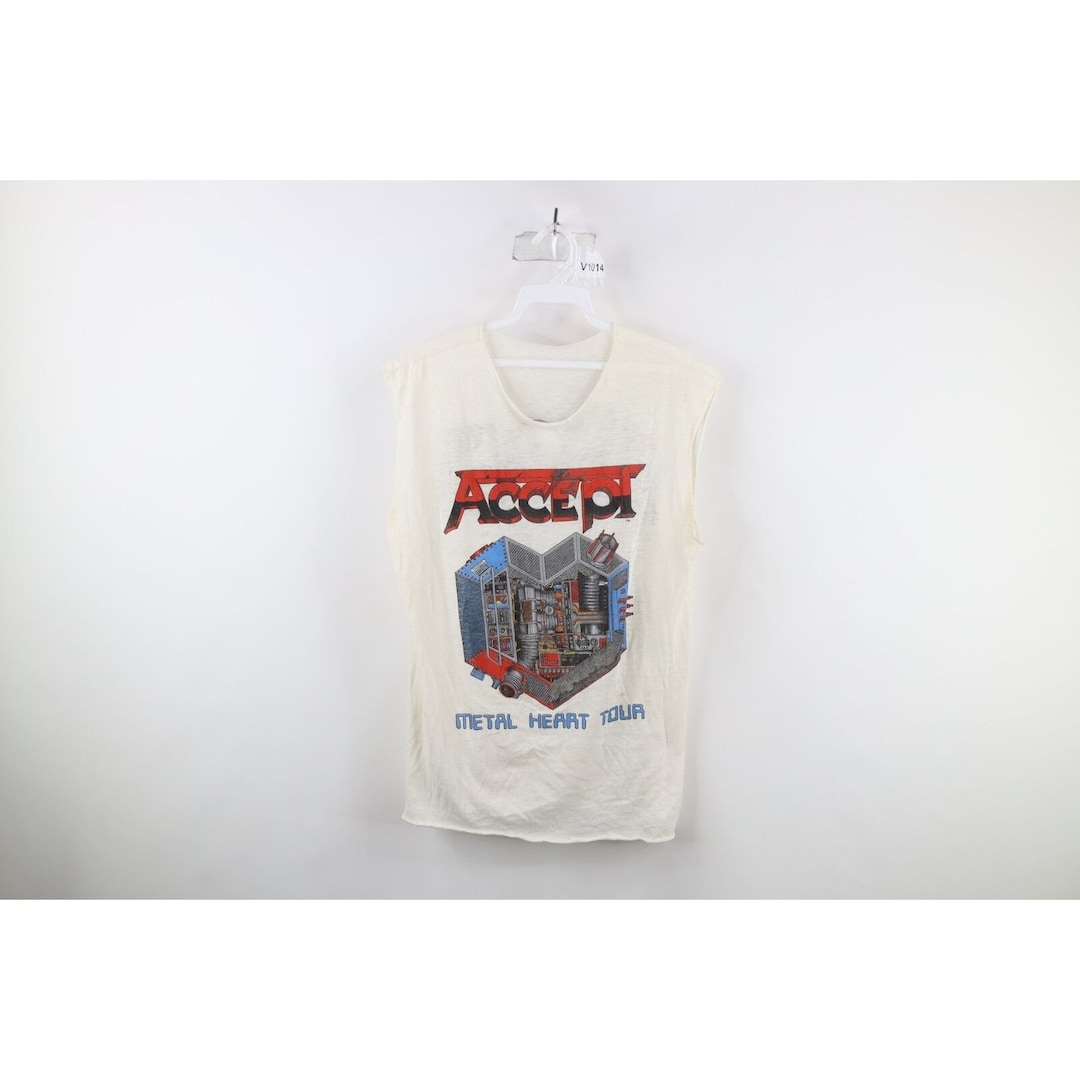 80s Mens Medium 1985 Thin Metal Heart Tour Accept Band Sleeveless T ...