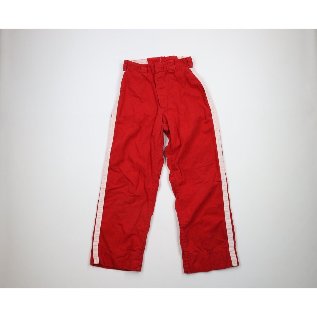 50s Boys 32 Distressed Striped Button Fly Baseball Uniform Pants Red ...