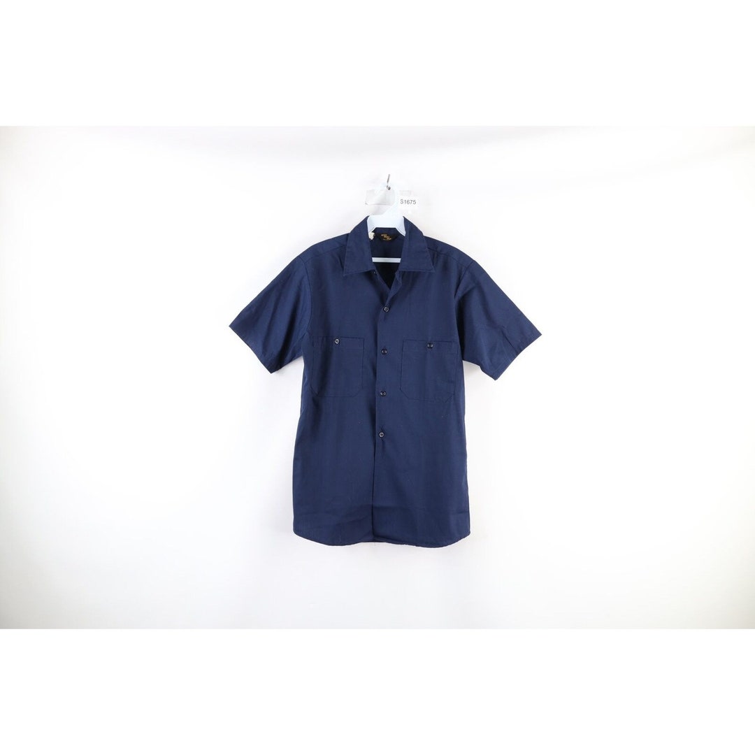 70s Streetwear Mens Small Faded Mechanic Work Button Shirt Blue USA ...