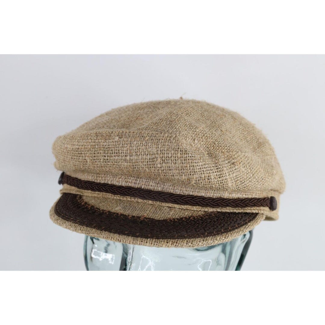 60s 70s Rockabilly Burlap Tweed Fisherman Boat Captain Hat Cap USA XL ...