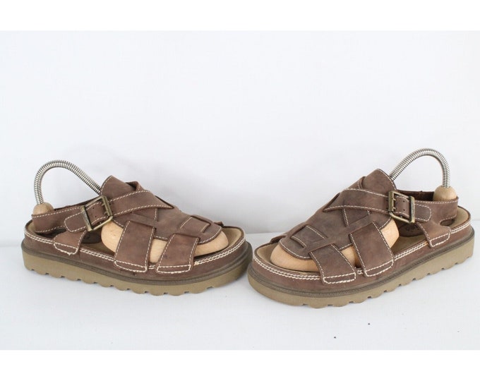 90s Candies Womens 9 Leather Chunky Platform Fisherman Sandals Brown ...