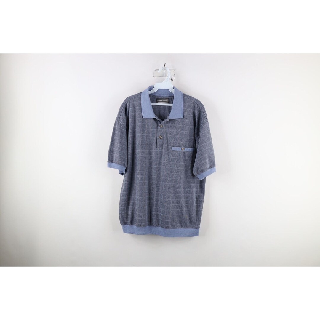 90s Streetwear Mens Large Faded Collared Pullover Polo Shirt Blue Plaid ...