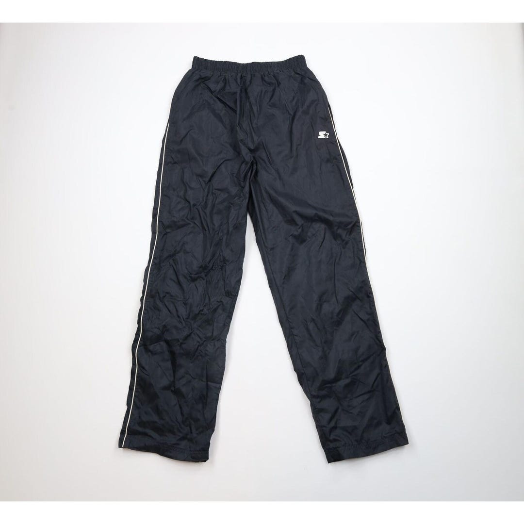 90s Starter Mens Small Lined Wide Leg Windbreaker Pants Navy Blue Nylon ...