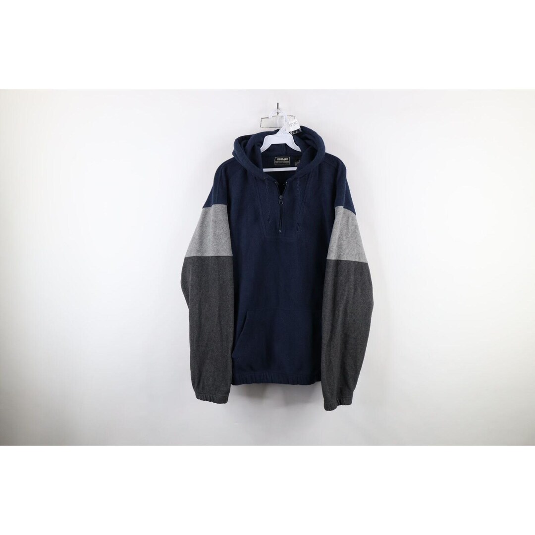 90s Streetwear Mens XL Distressed Blank Color Block Fleece Hoodie ...