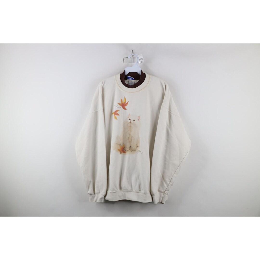 90s Streetwear Womens XL Layered Cat Kitten Fall Leaves Sweatshirt ...