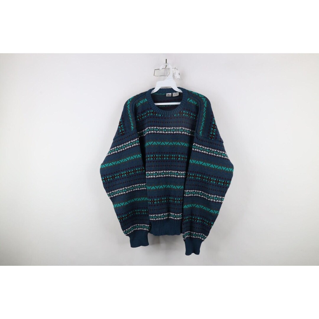 90s Streetwear Mens Large Rainbow Fair Isle Knit Crewneck Sweater ...