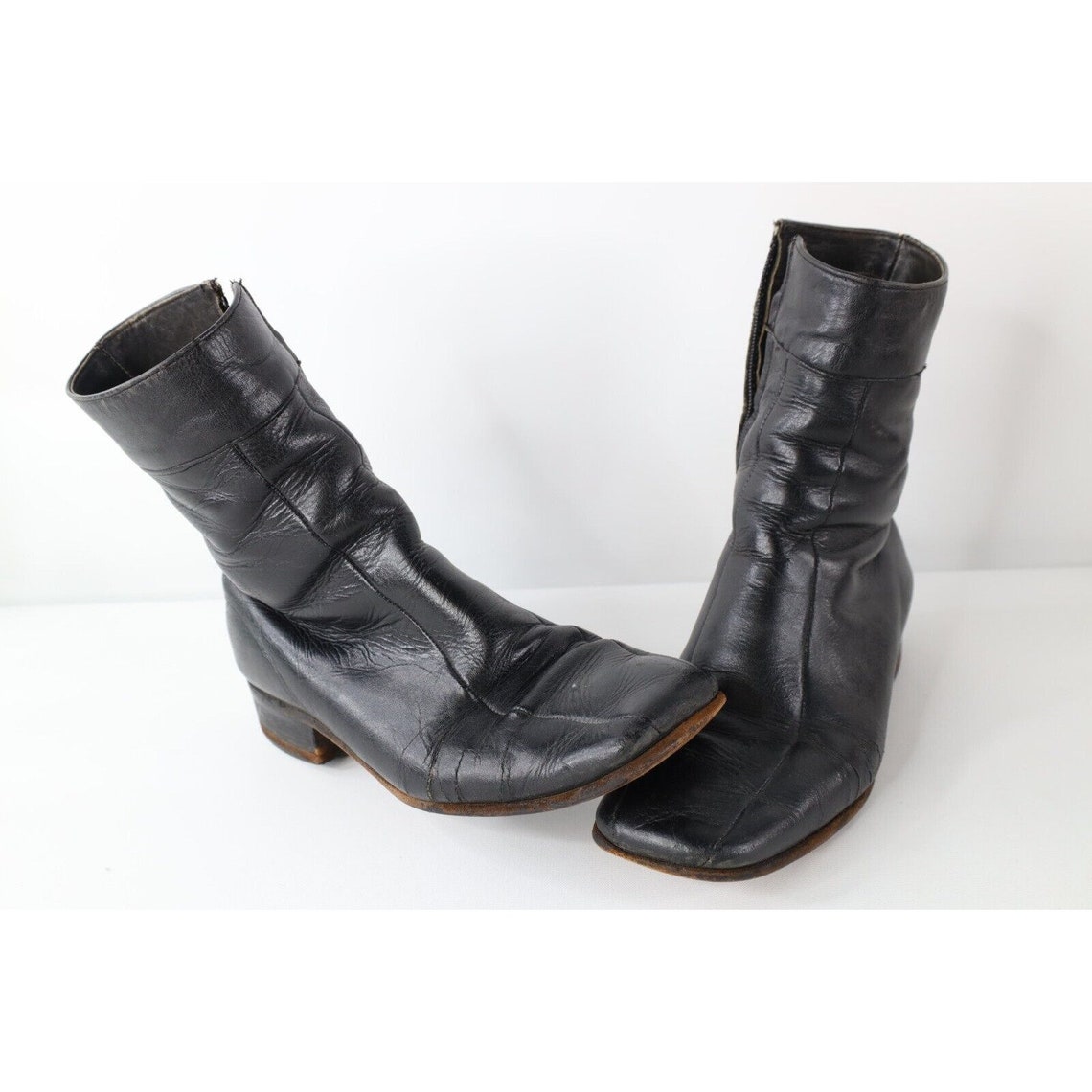 70s Hanover Mens Size 7 Distressed Side Zip Leather Chelsea Boots Black ...