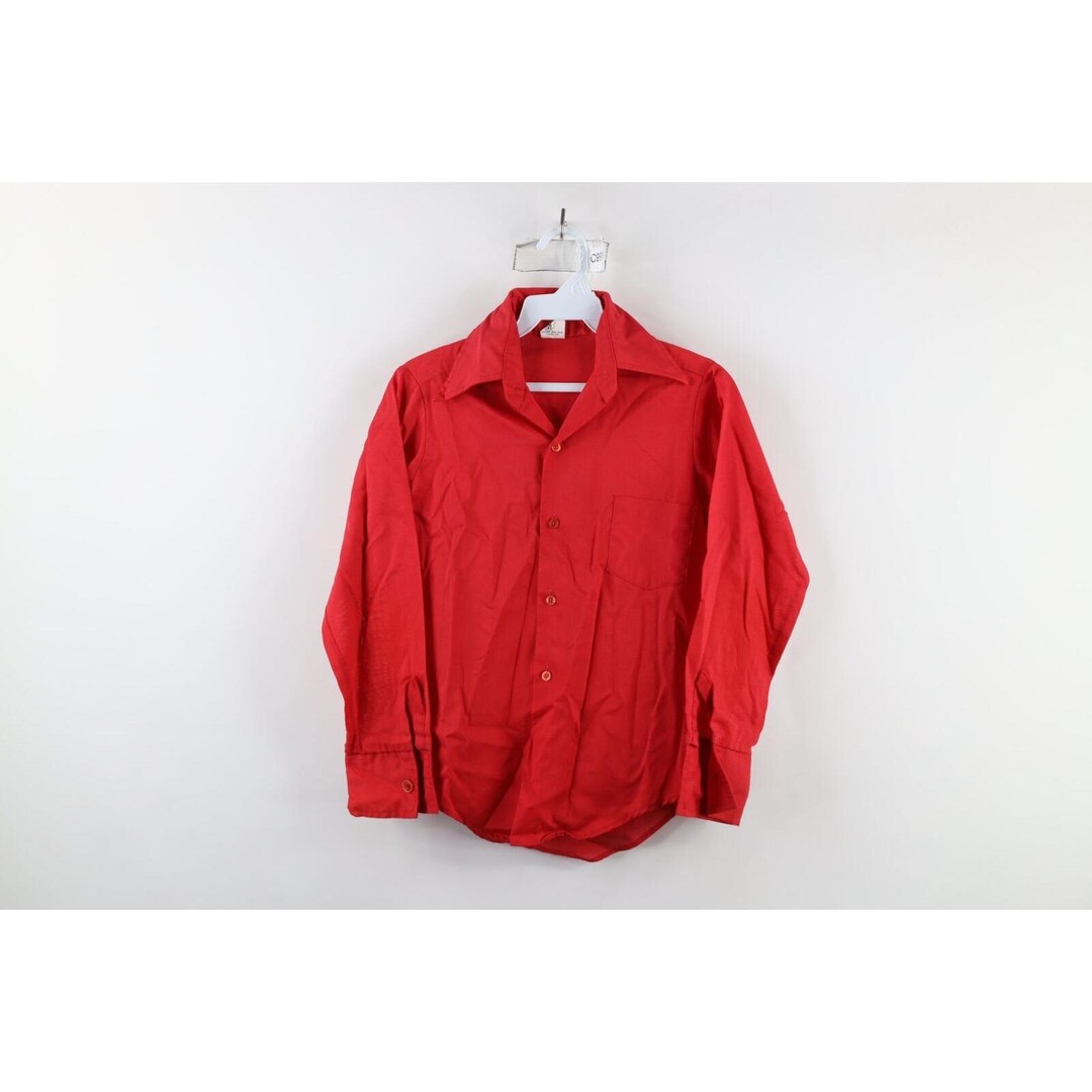 60s 70s Streetwear Boys 12 Faded Long Sleeve Collared Button Shirt USA ...