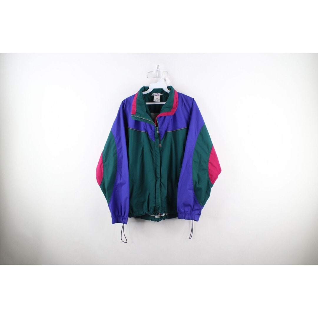 90s Streetwear Womens Medium Reflective Color Block Zip Windbreaker ...