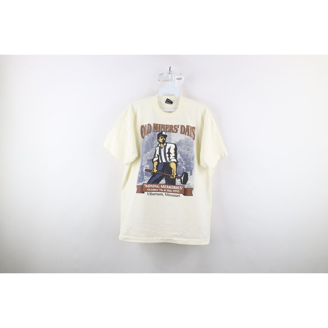 90s Mens Size Large Spell Out Old Miners Days Mining T-shirt Cream USA ...