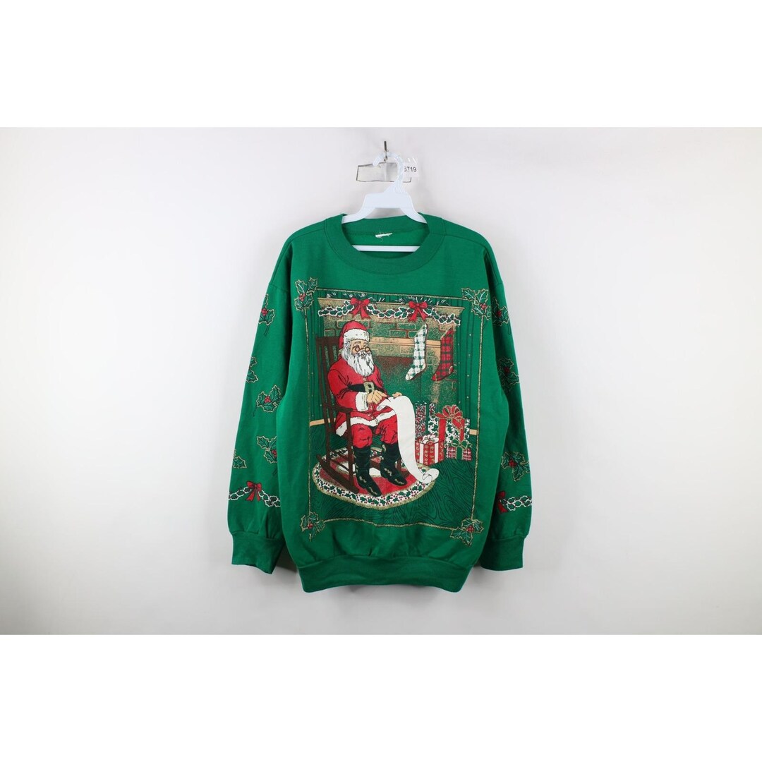 90s Streetwear Womens XL Christmas Santa Claus All Over Print ...