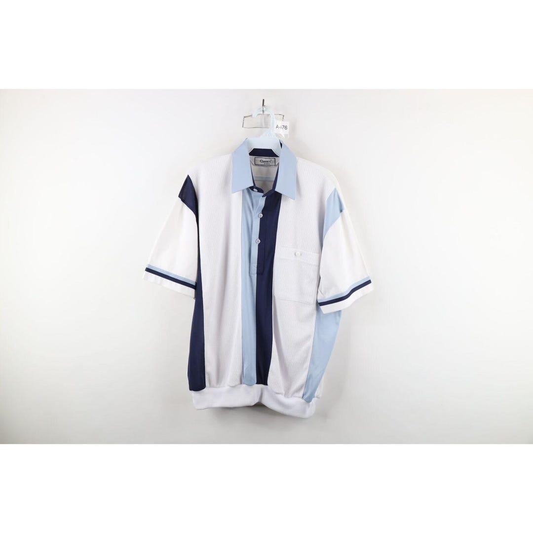 90s Streetwear Mens Medium Ribbed Color Block Pullover Polo Shirt Blue ...