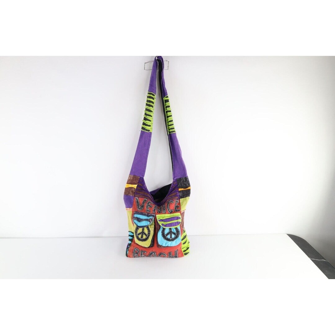 90s Streetwear Acid Wash Rainbow Peace Sign Venice Beach Crossbody Bag ...