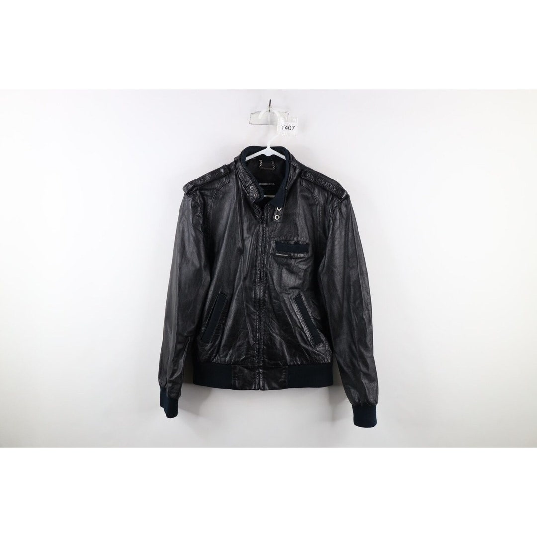 80s Members Only Mens 40 Leather Full Zip Cafe Racer Bomber Jacket ...