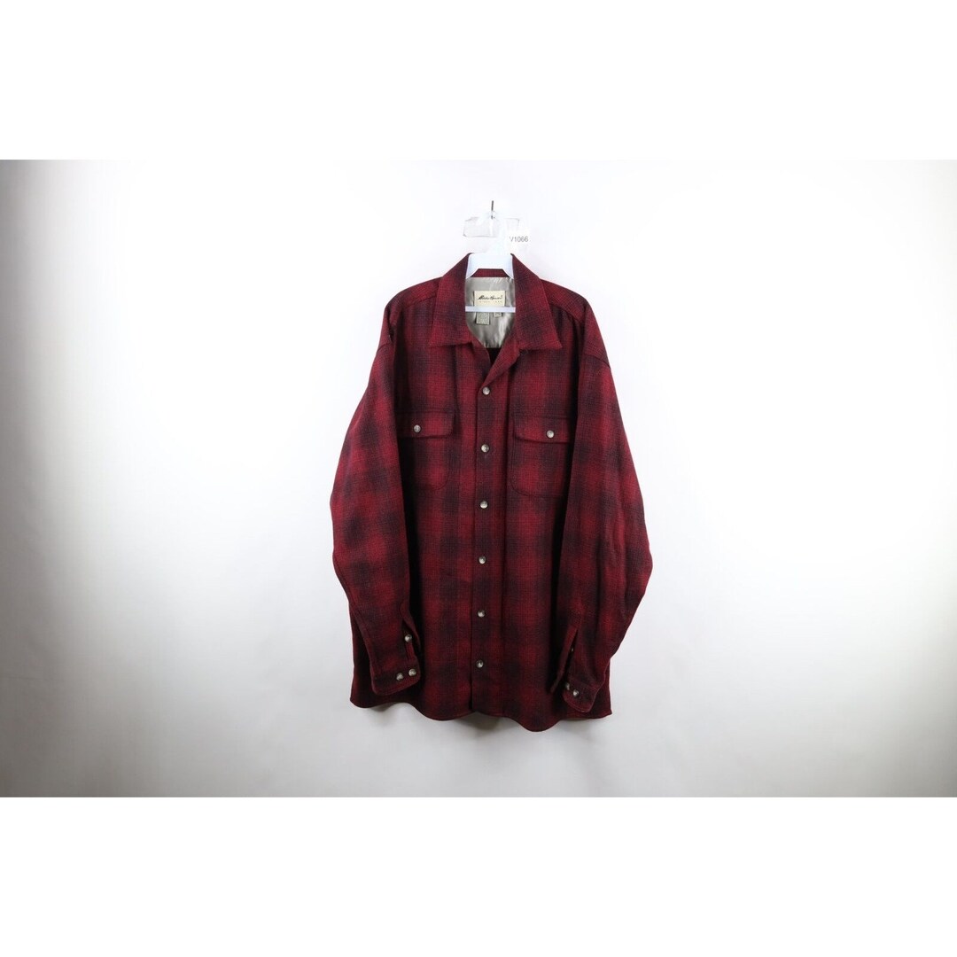 90s Eddie Bauer Mens XLT Looped Collar Wool Button Shirt Jacket Jac ...