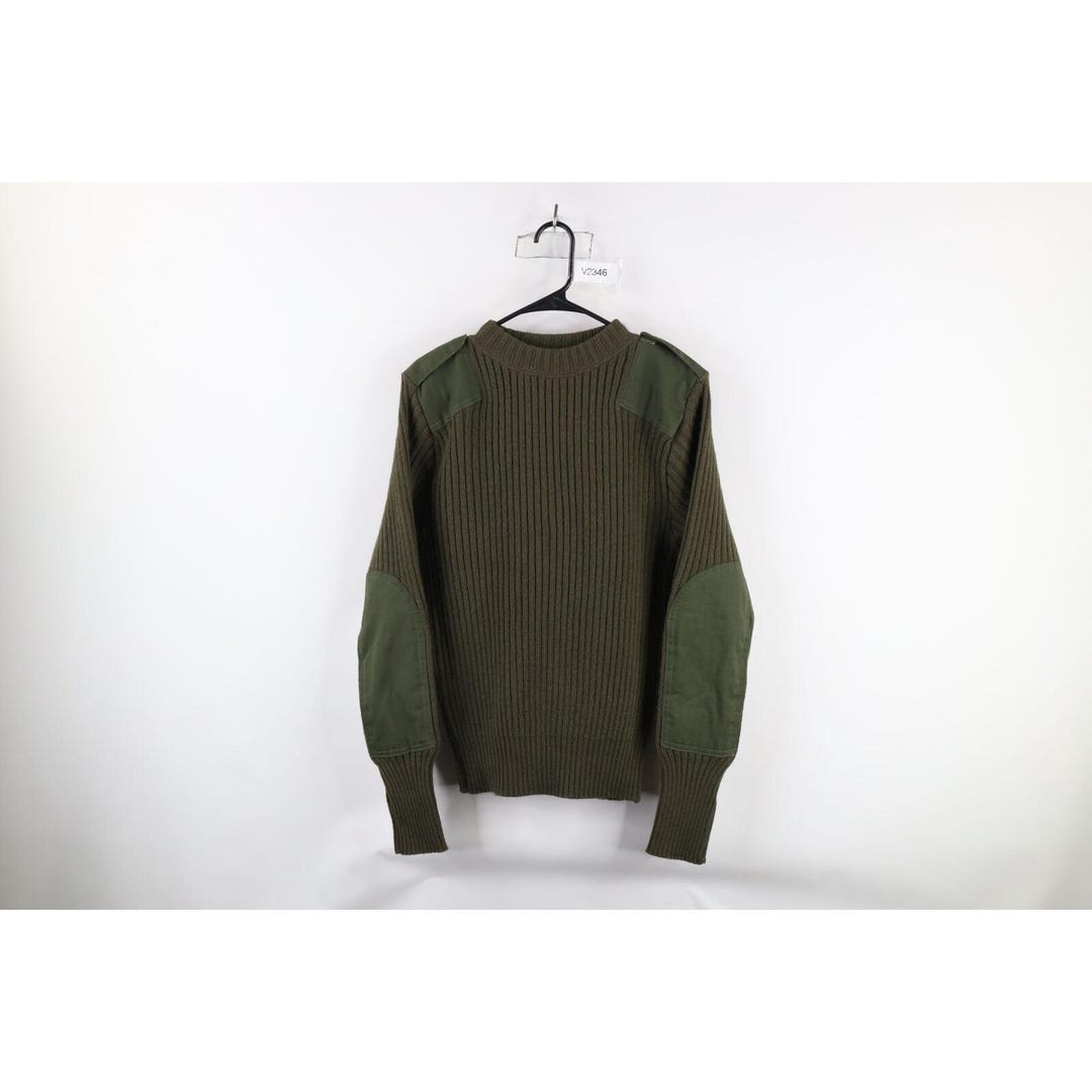 90s Streetwear Mens 38 Elbow Patch Wool Ribbed Knit Commando Sweater ...