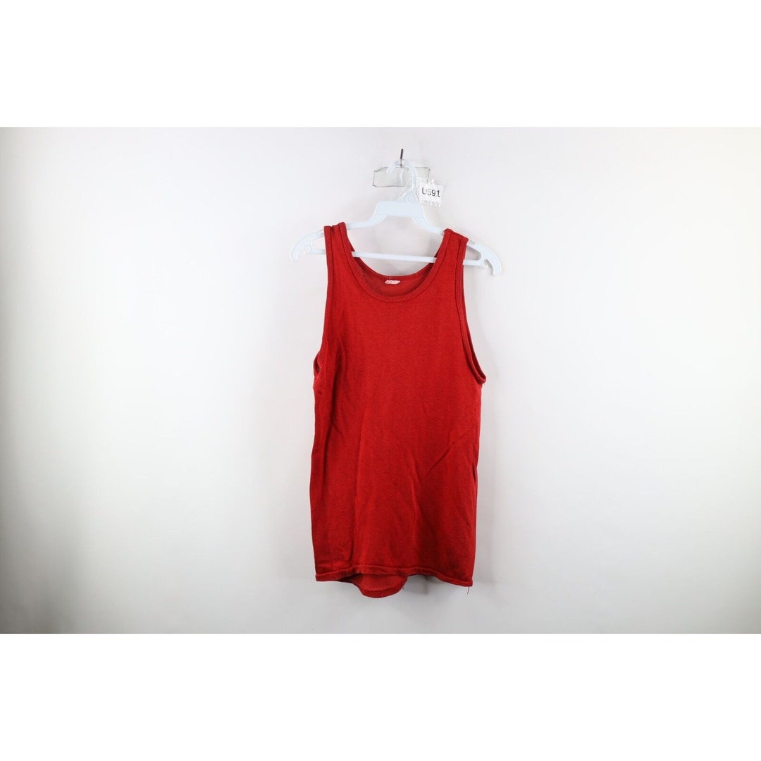 40s 50s Mens Large Distressed Knit Track Singlet Tank Top Jersey Red ...
