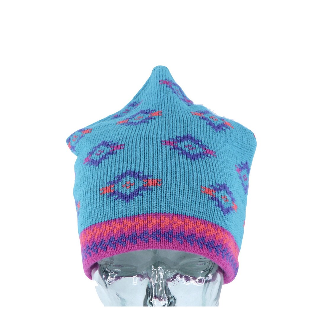 90s Streetwear Rainbow Southwestern Print Winter Beanie Hat Cap Wool ...