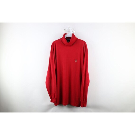90er Jahre Tommy Hilfiger GroBes verblasstes Wappen Rollkragen T Shirt aus roter Baumwolle Vintage Tommy Hilfiger Rollkragenpullover 1990er Jahre Rollkragen T Shirt Etsy