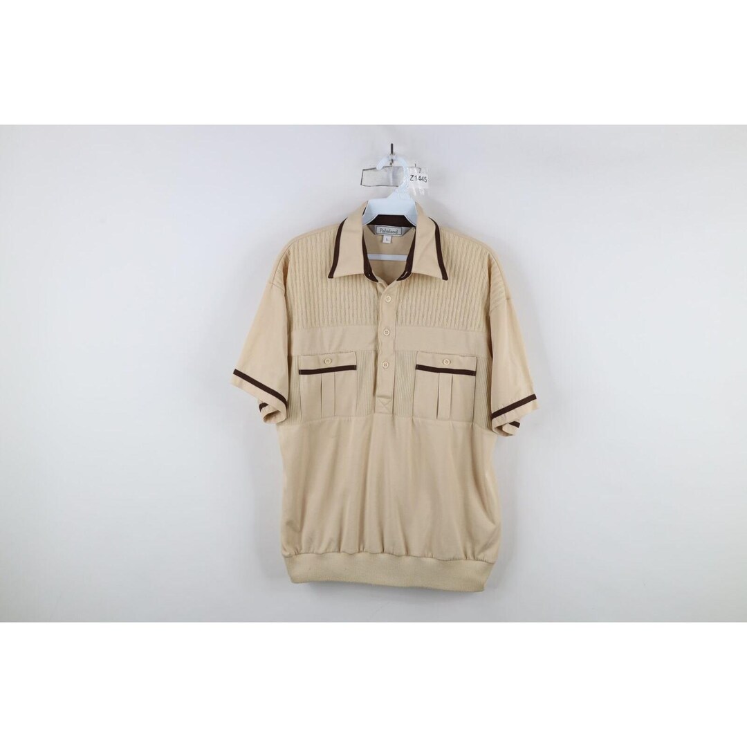 90s Streetwear Mens L Distressed Color Block Pullover Polo Shirt Beige ...