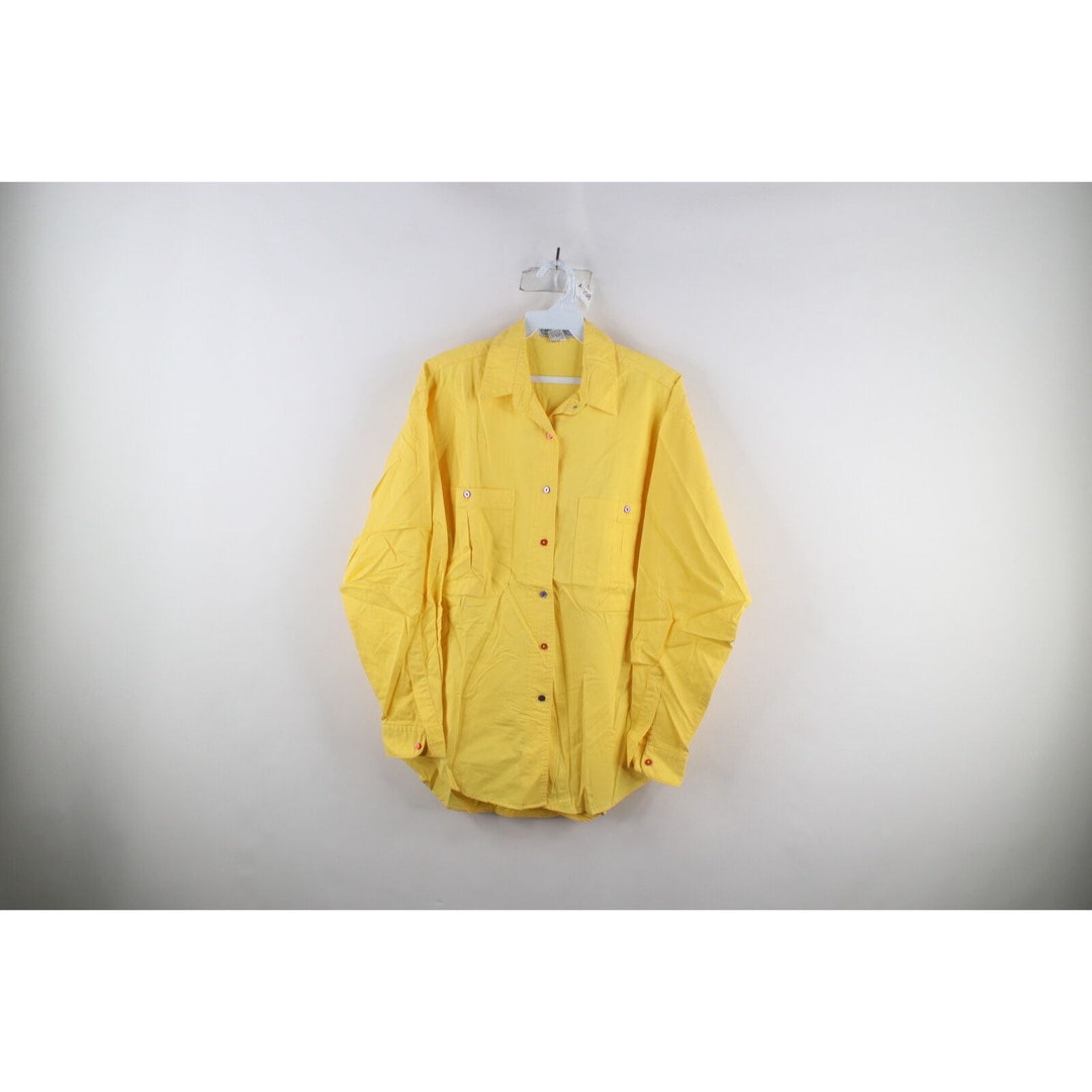 80s Gap Womens Small Baggy Fit Collared Long Sleeve Button Shirt Yellow ...