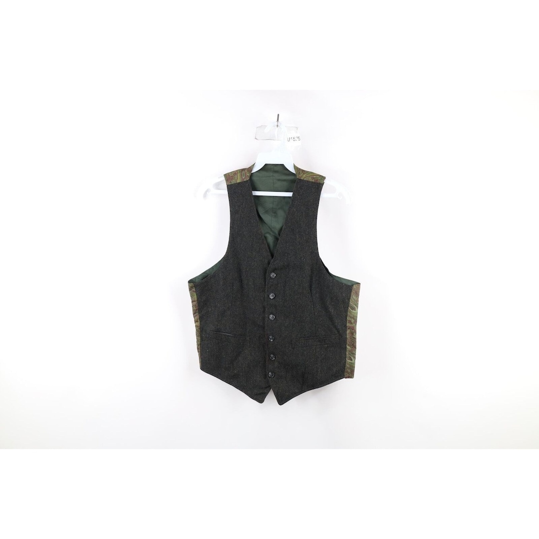 50s 60s Rockabilly Mens Small Distressed Reversible Wool Suit Vest USA ...
