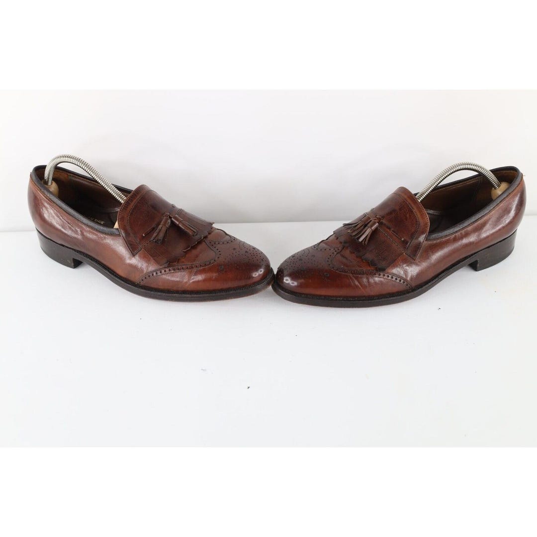 70s Streetwear Mens 11 B Leather Fringe Tassel Wingtips Loafers Shoes ...