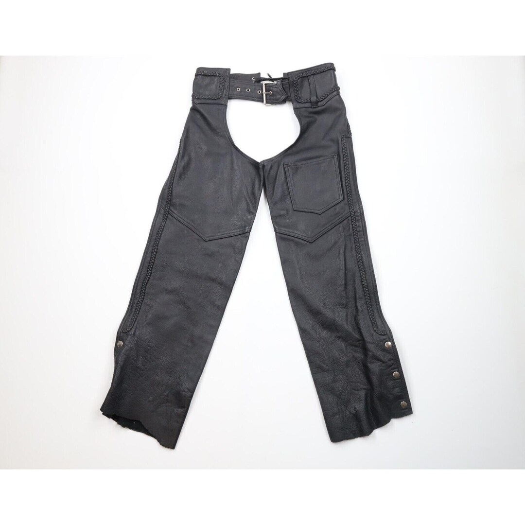 90s Streetwear Mens XS Distressed Braided Leather Motorcycle Chaps ...